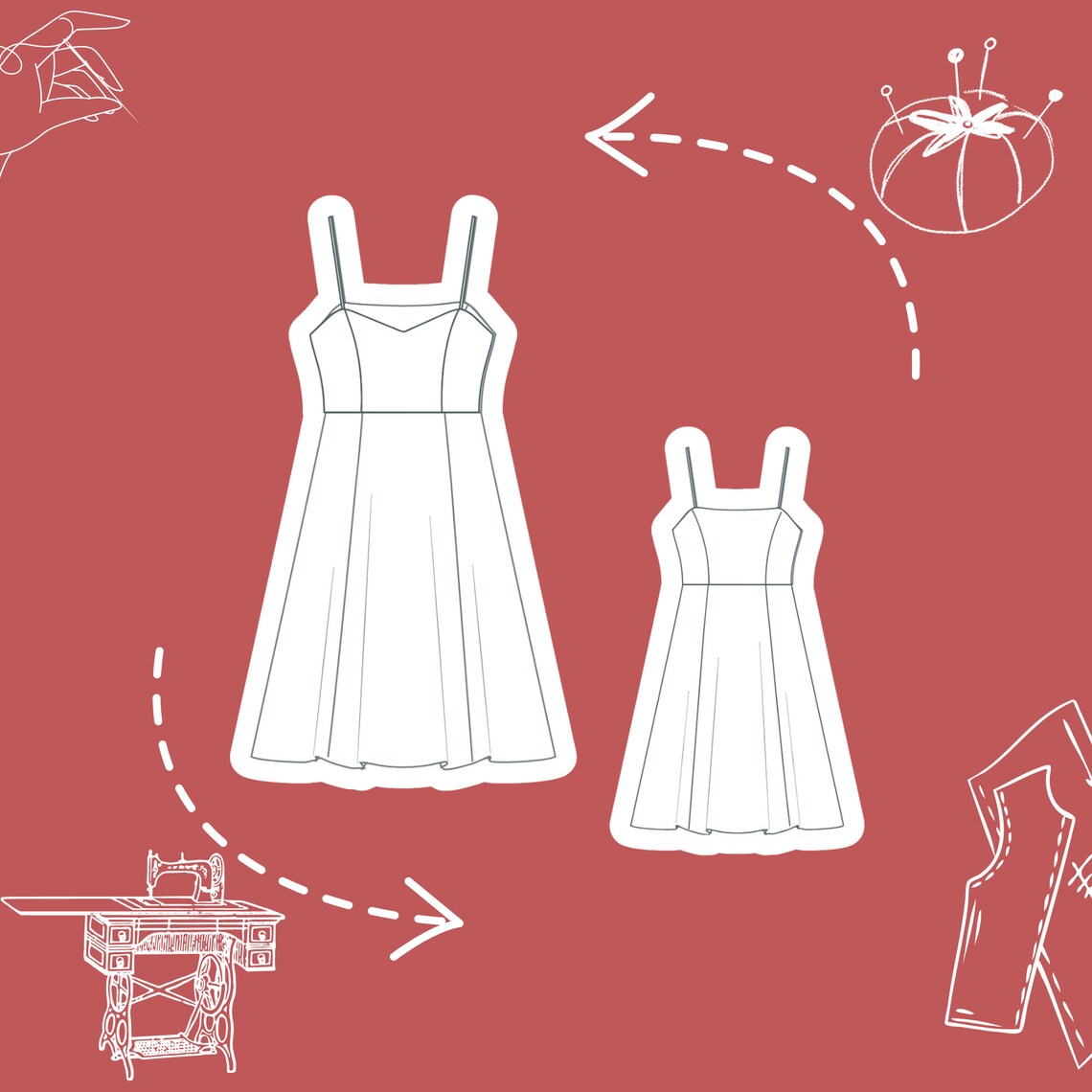 Straps Ruffle Midi Dress Sewing Pattern: Beginner Friendly (PDF Pattern ...