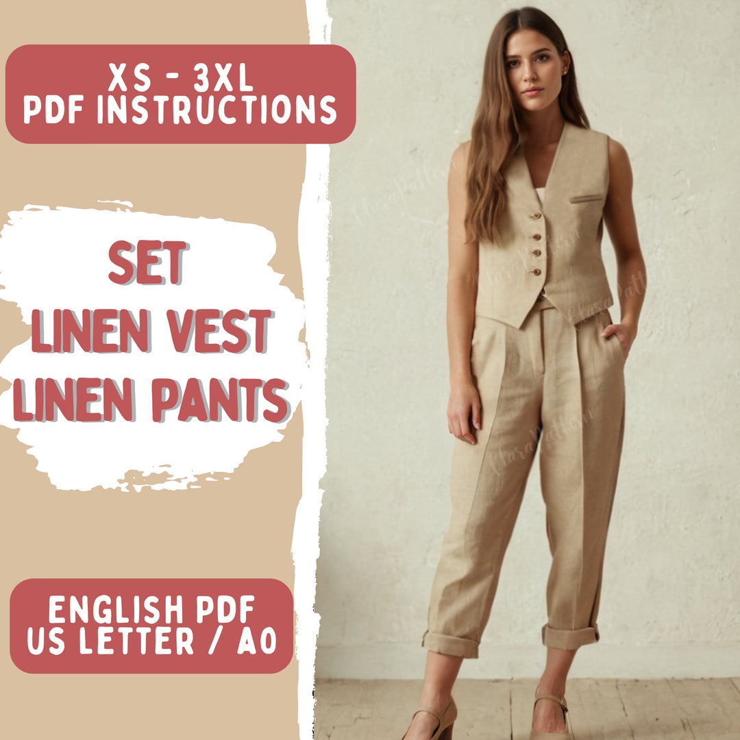 Set Vest and Pants Sewing Pattern, Trousers Pattern, Linen Pants ...