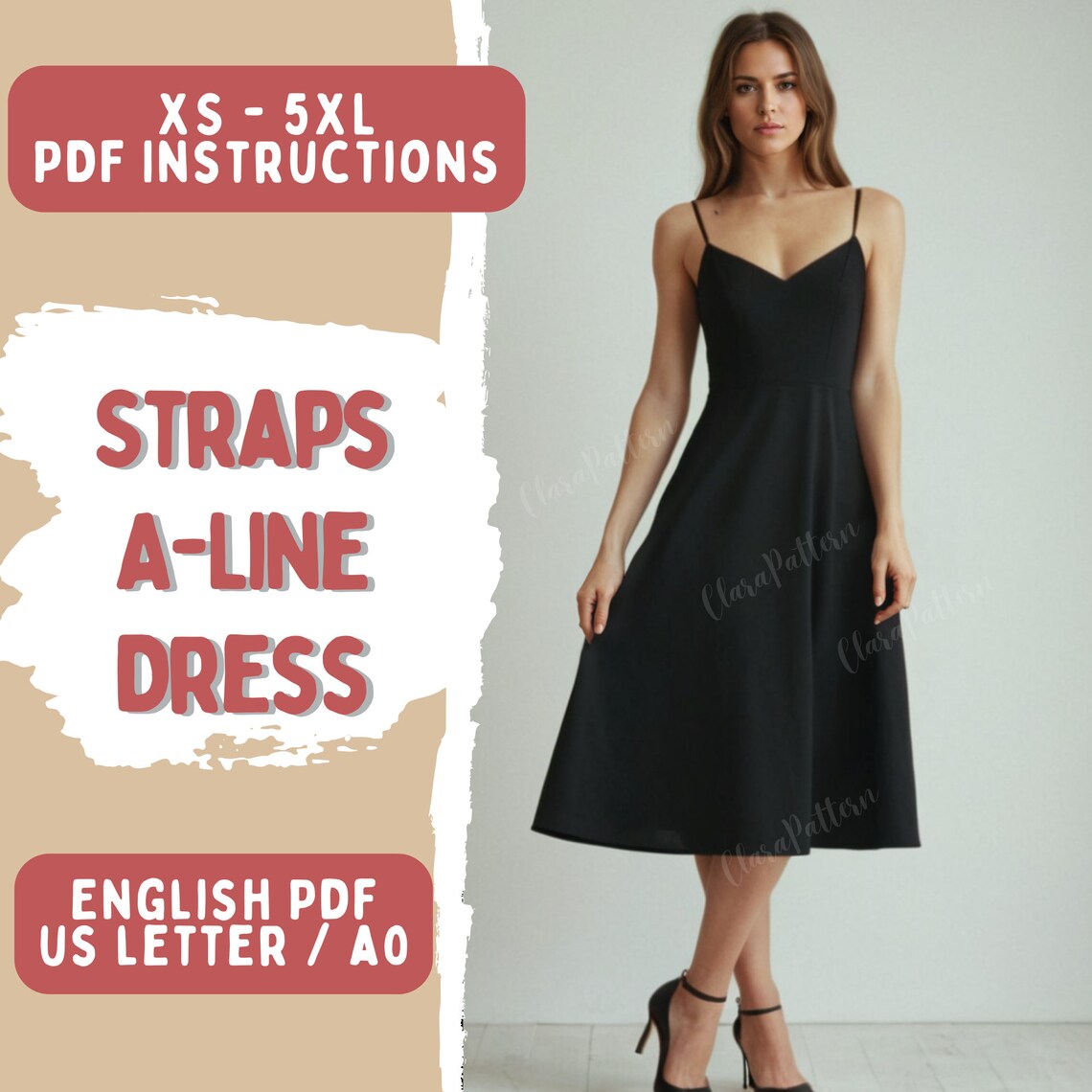 Straps Ruffle Midi Dress Sewing Pattern: Beginner Friendly (PDF Pattern ...