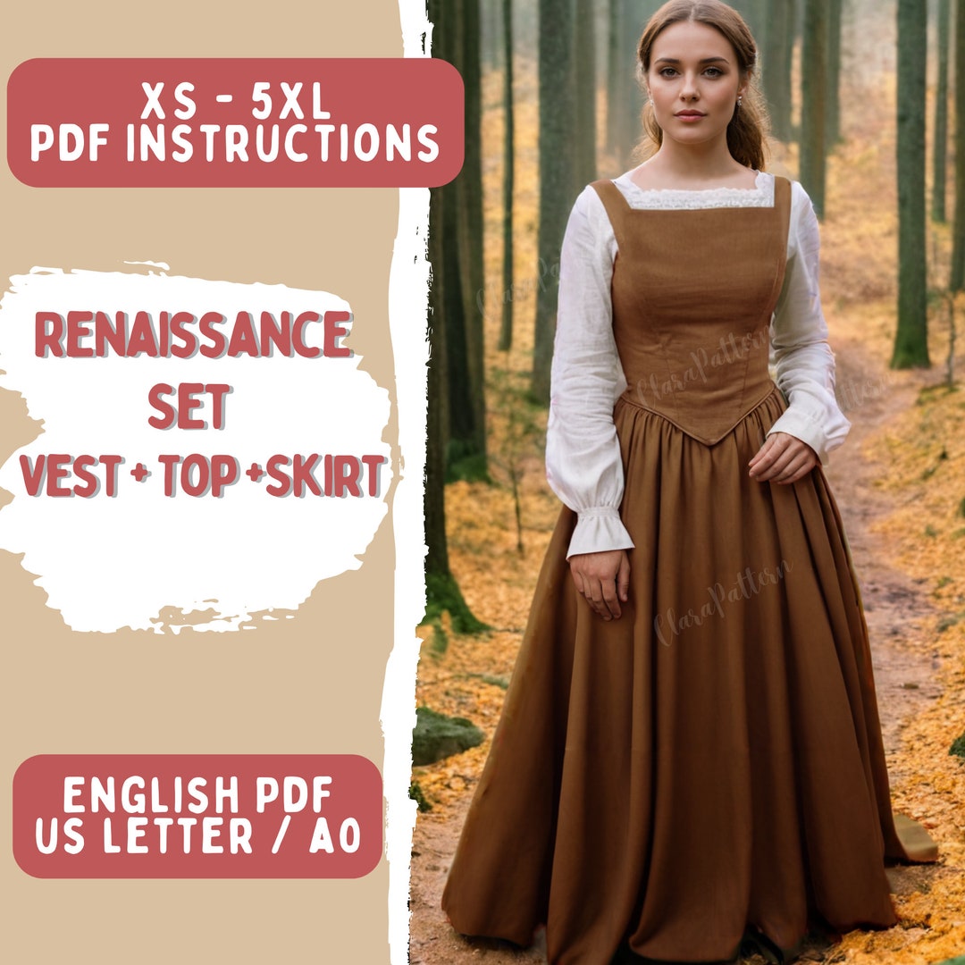Renaissance Costume Sewing Pattern (XS-5XL): Vest, Top, Skirt (PDF) - Etsy