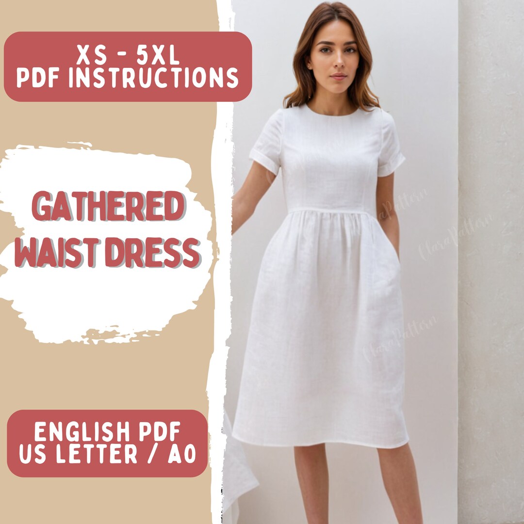 Linen White Dress Sewing Pattern, Minimalist Short Sleeve Dress ...