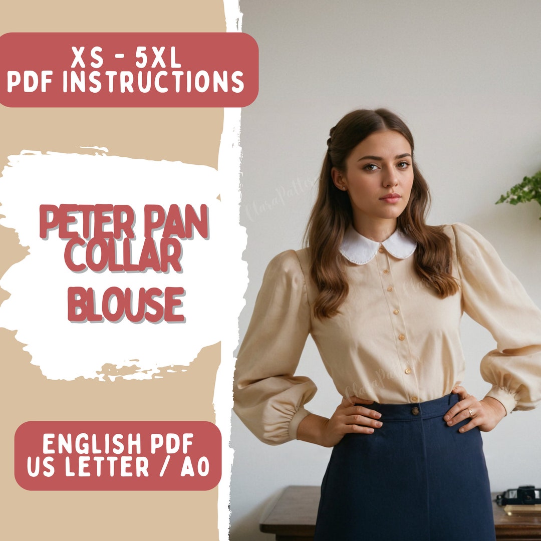 Vintage Bishop Sleeve Blouse PDF Pattern, Peter Pan Collar Sewing (XS ...