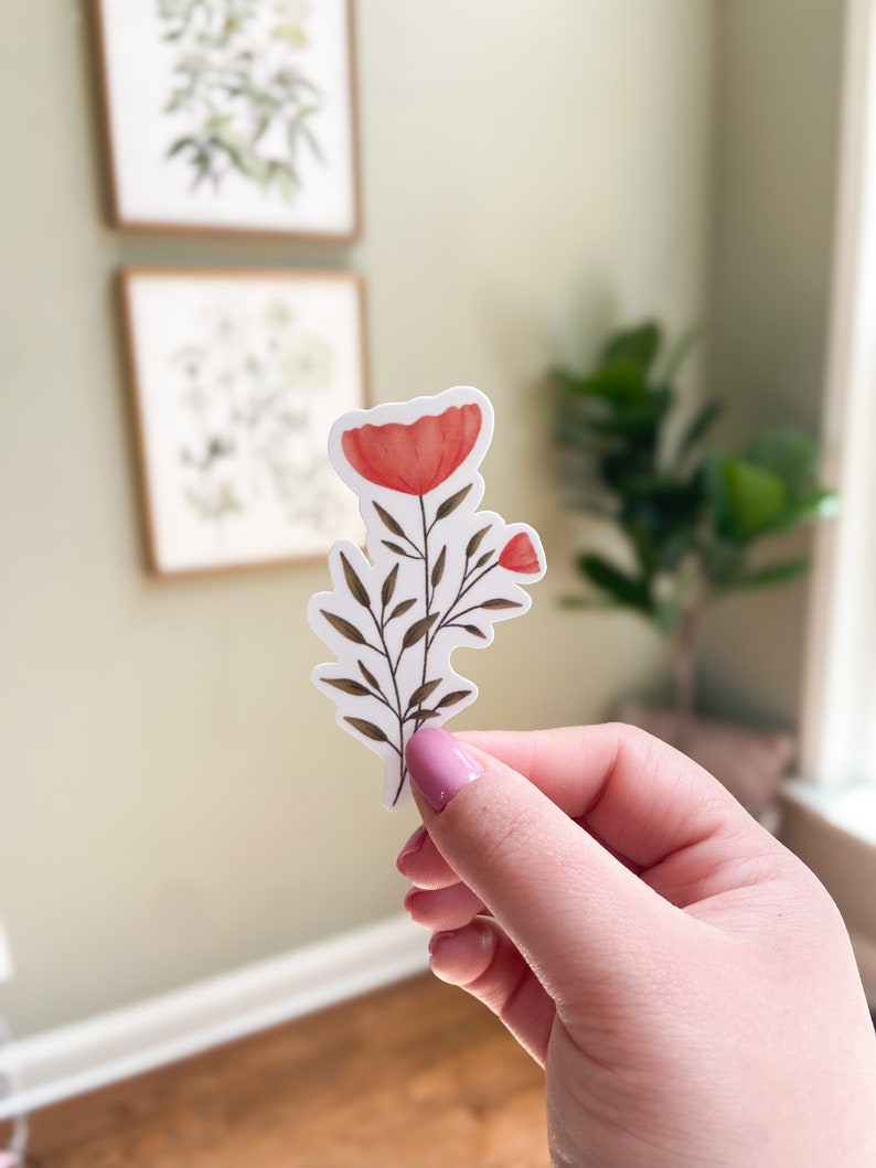 Flower Sticker, Pink Flower, Flower and Stem, Laptop Sticker, Water ...