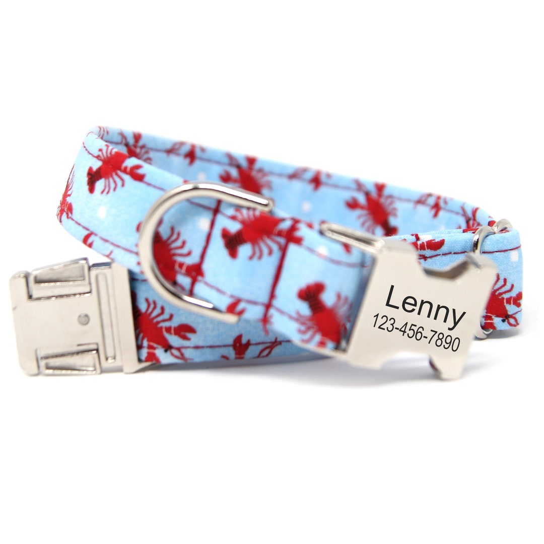 Custom Dog Collar Beach Dog Collar Collar With Name Lobster Girl Dog ...