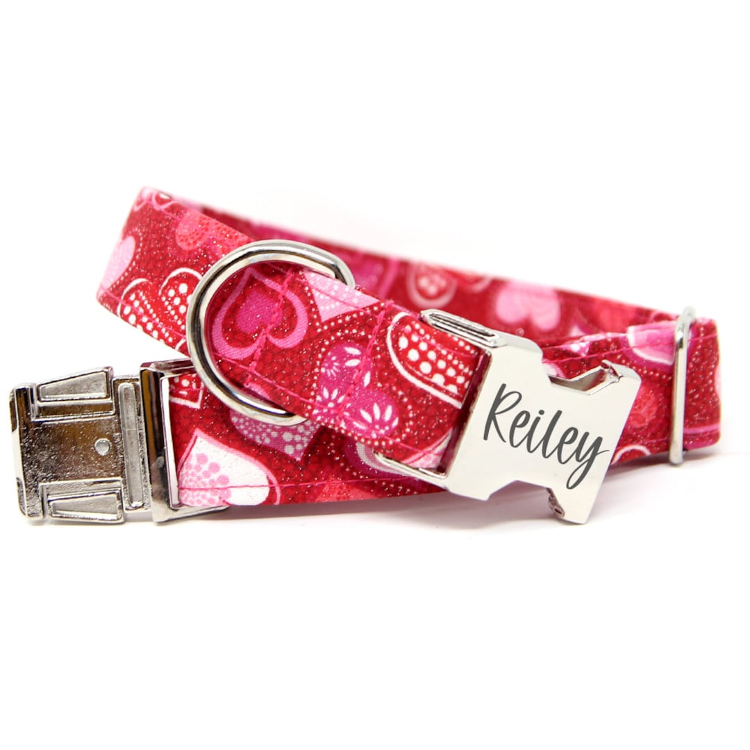 Pink and Red Collar Valentine Dog Collar Personalized Heart Collar ...
