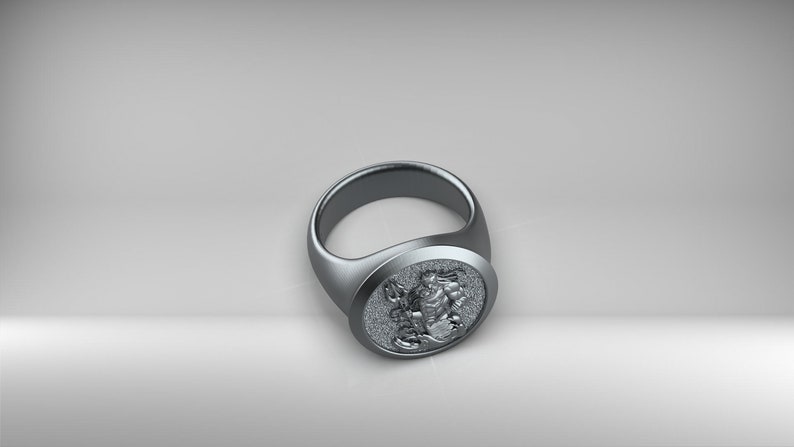 Poseidon With Trident Circle Signet Ring, Ancient Greek God of the Sea ...