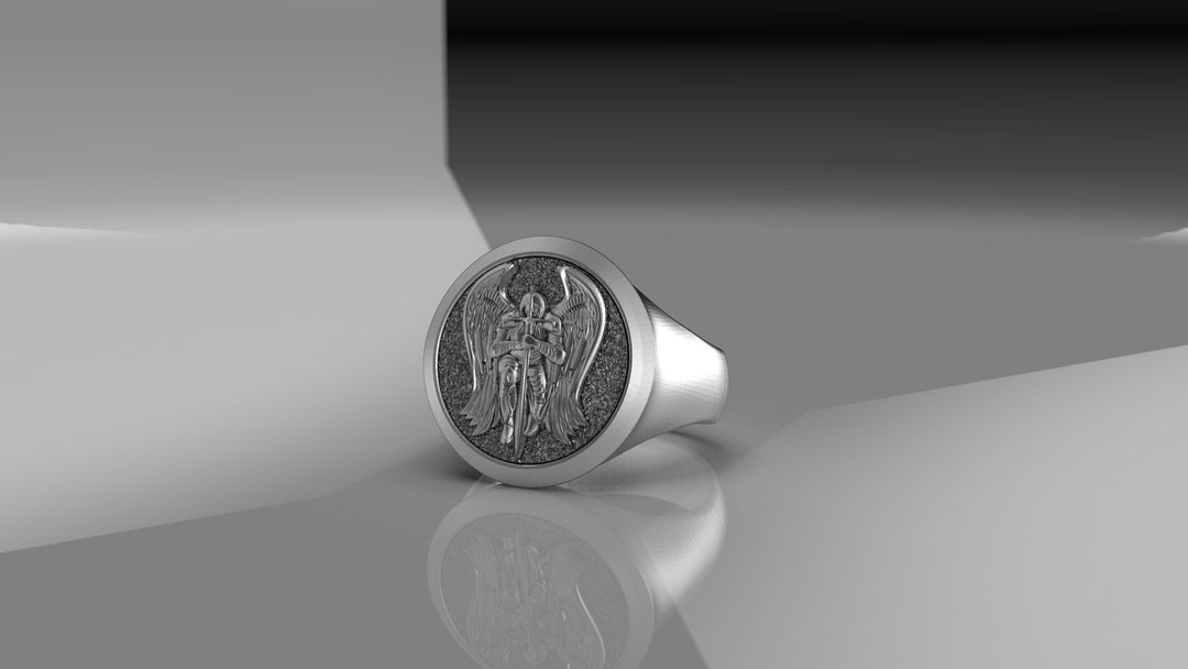 St Michael Signet Silver Ring for Men, Oxidized Archangel Saint Michael ...