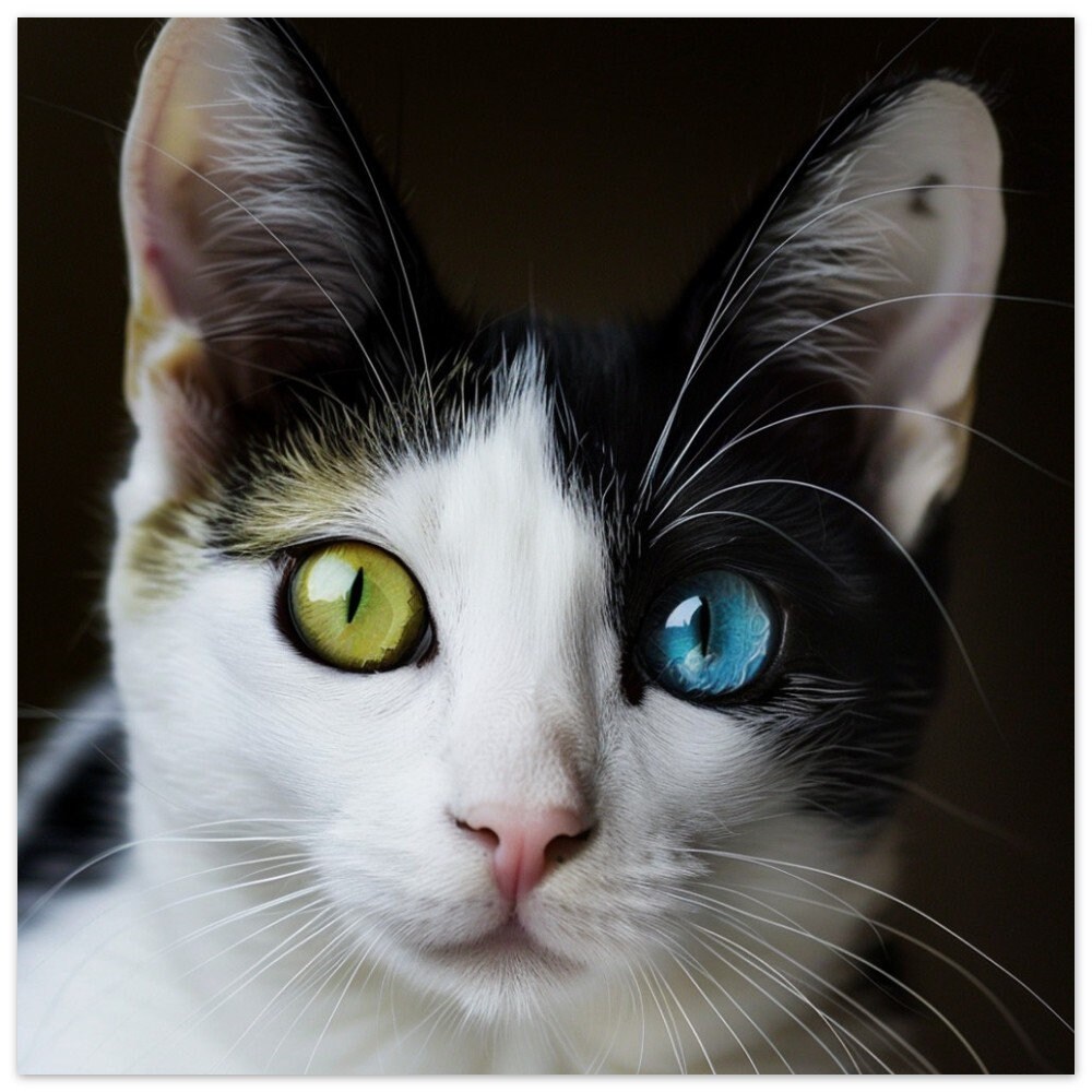 Black and White Cat With One Green Eye and One Blue Premium Matte Paper ...