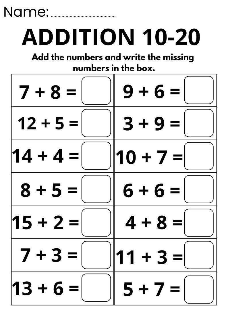 Addition Worksheets 10-20 Printable – Math Practice for Kids (5 ...