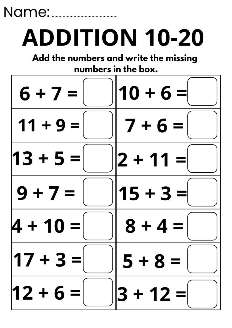 Addition Worksheets 10-20 Printable – Math Practice for Kids (5 ...