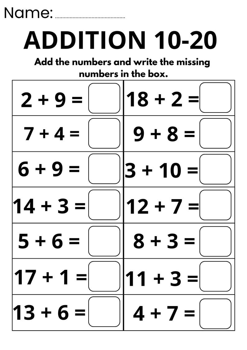 Addition Worksheets 10-20 Printable – Math Practice for Kids (5 ...
