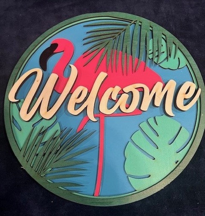 12" Flamingo Welcome Sign - Etsy