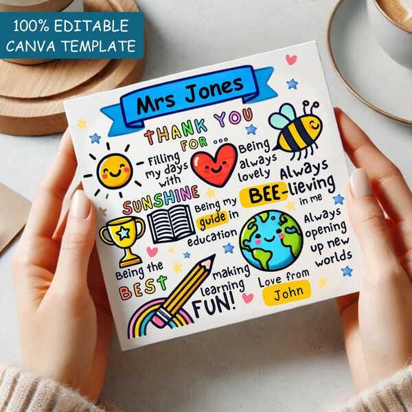 Printable Thank You Teacher Appreciation Card Digital Teacher Birthday ...