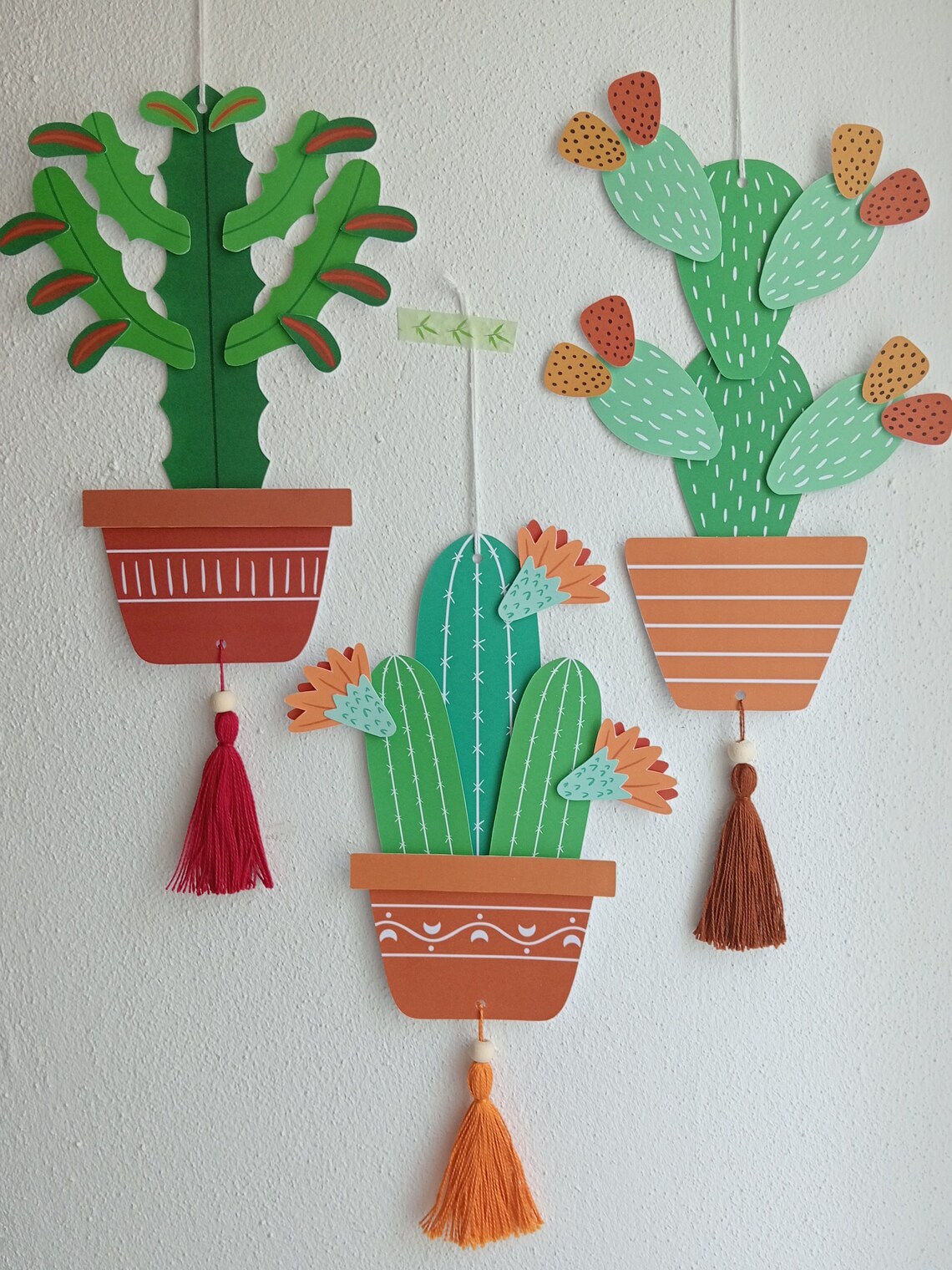 DIY PRINTABLE - Three Little Cacti - Paper Craft, Paper Cactus, Wall ...