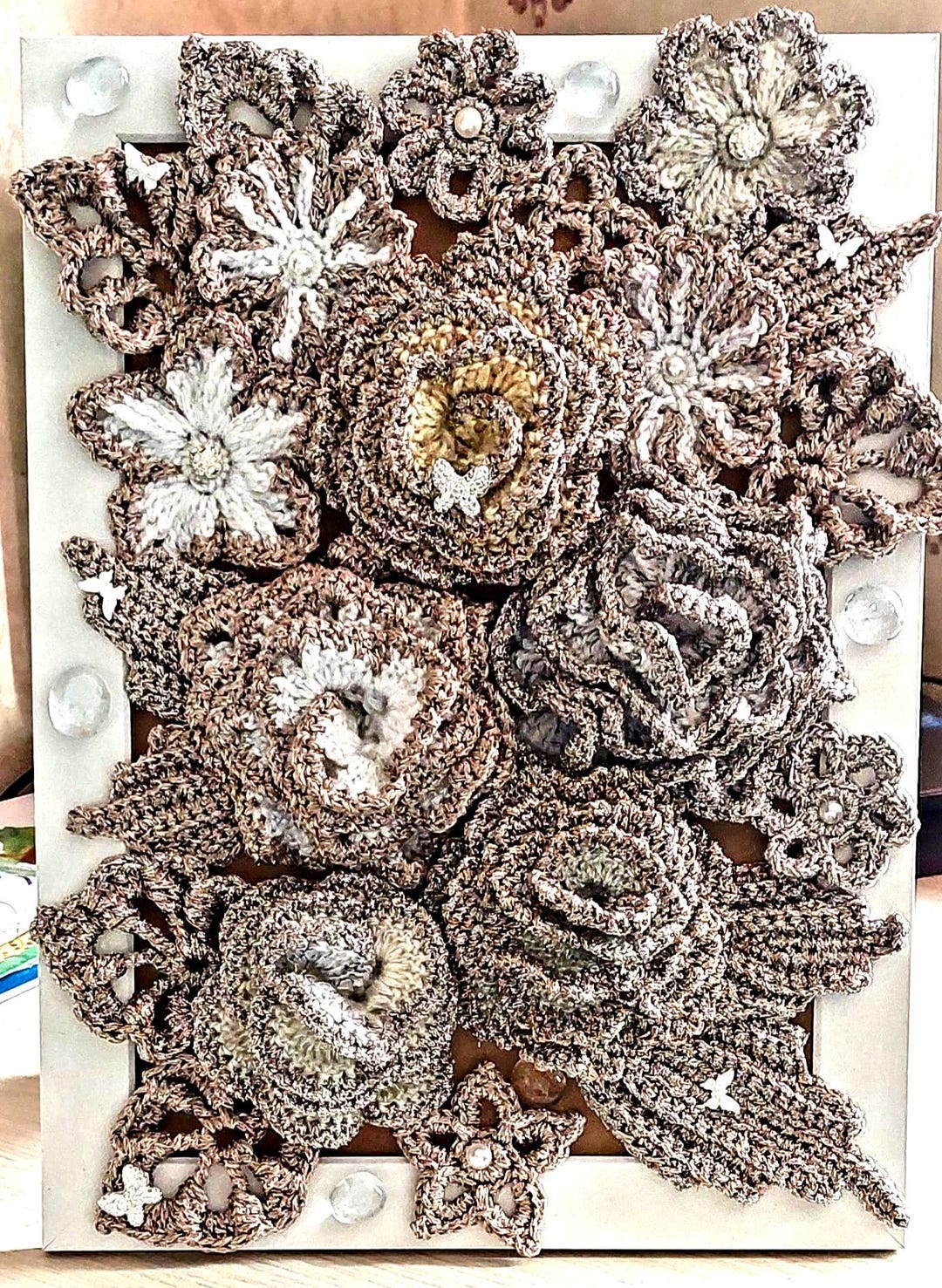 Crochet Floral Wall Art: Framed Flower Bouquet Gift - Etsy