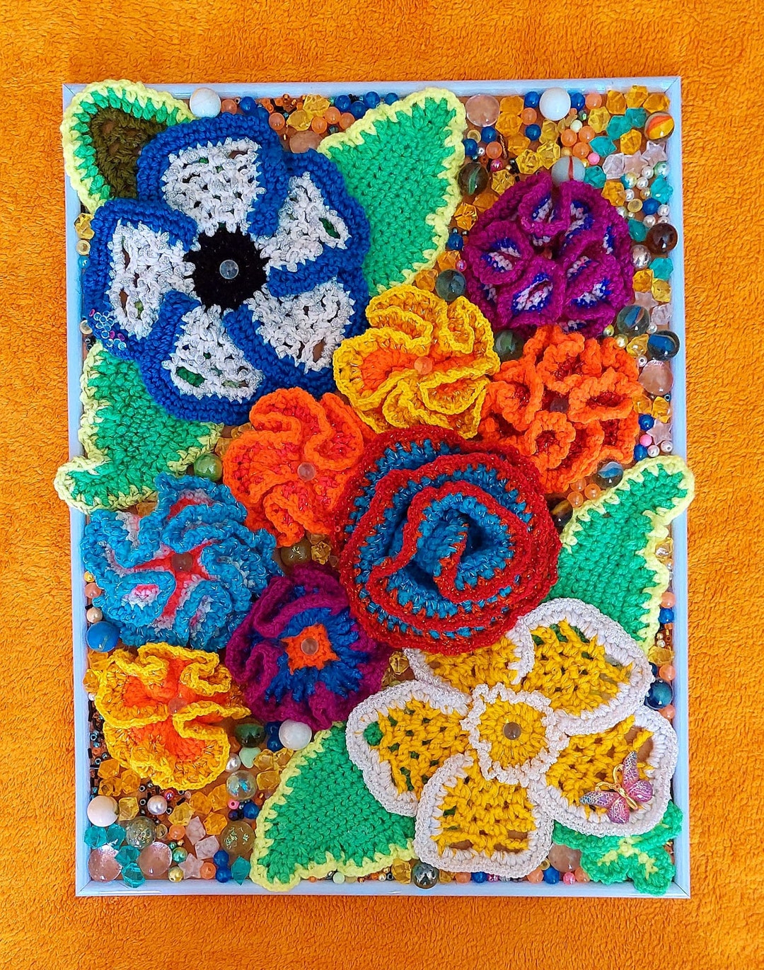Crochet Floral Wall Art: Roses, Carnations, Beads - Etsy