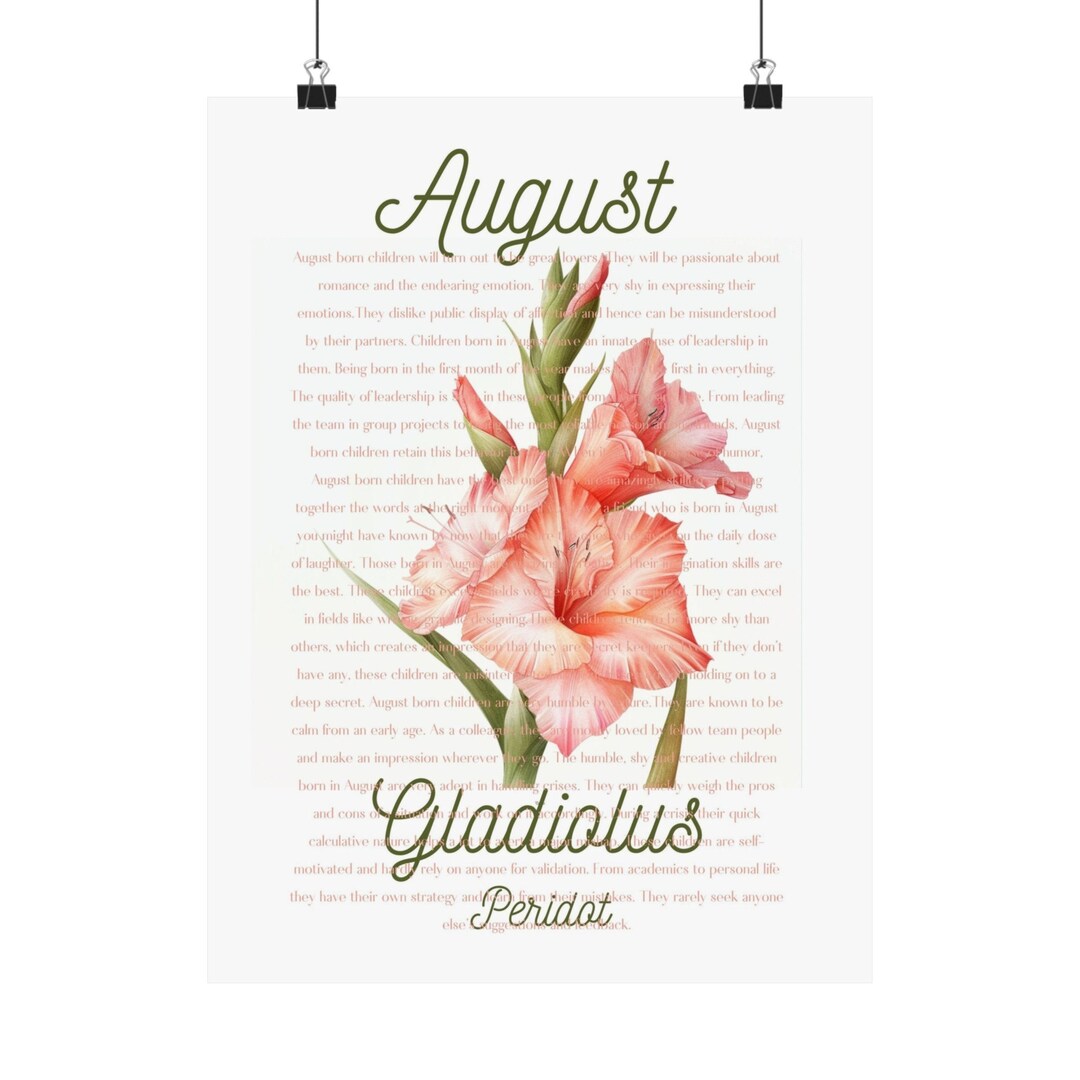 Matte Vertical POSTER of Augusts Birth Flower and Gem Stone Name Comes ...