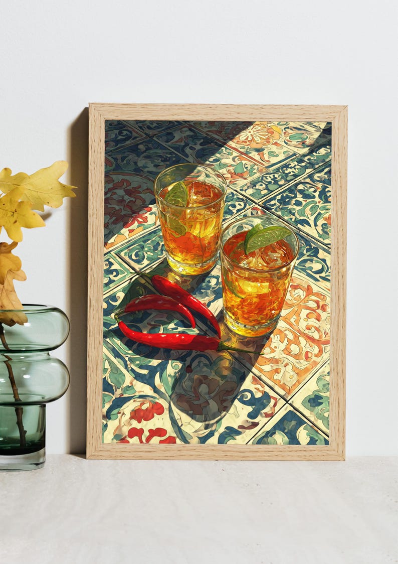 Colourful Art Print, Painting, Spanish Tile Table Artwork, Spicy ...