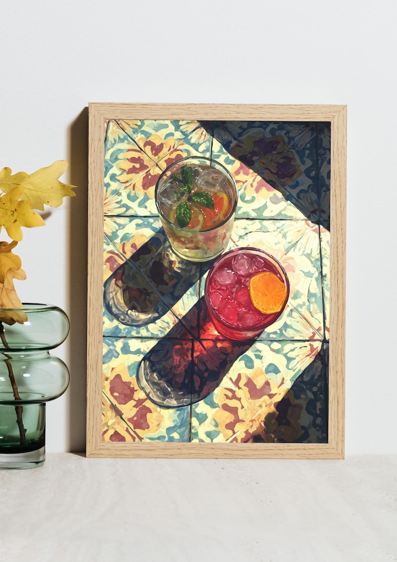 Colourful Beer Art Print, Pint Glass Painting, Spanish Tile Table ...
