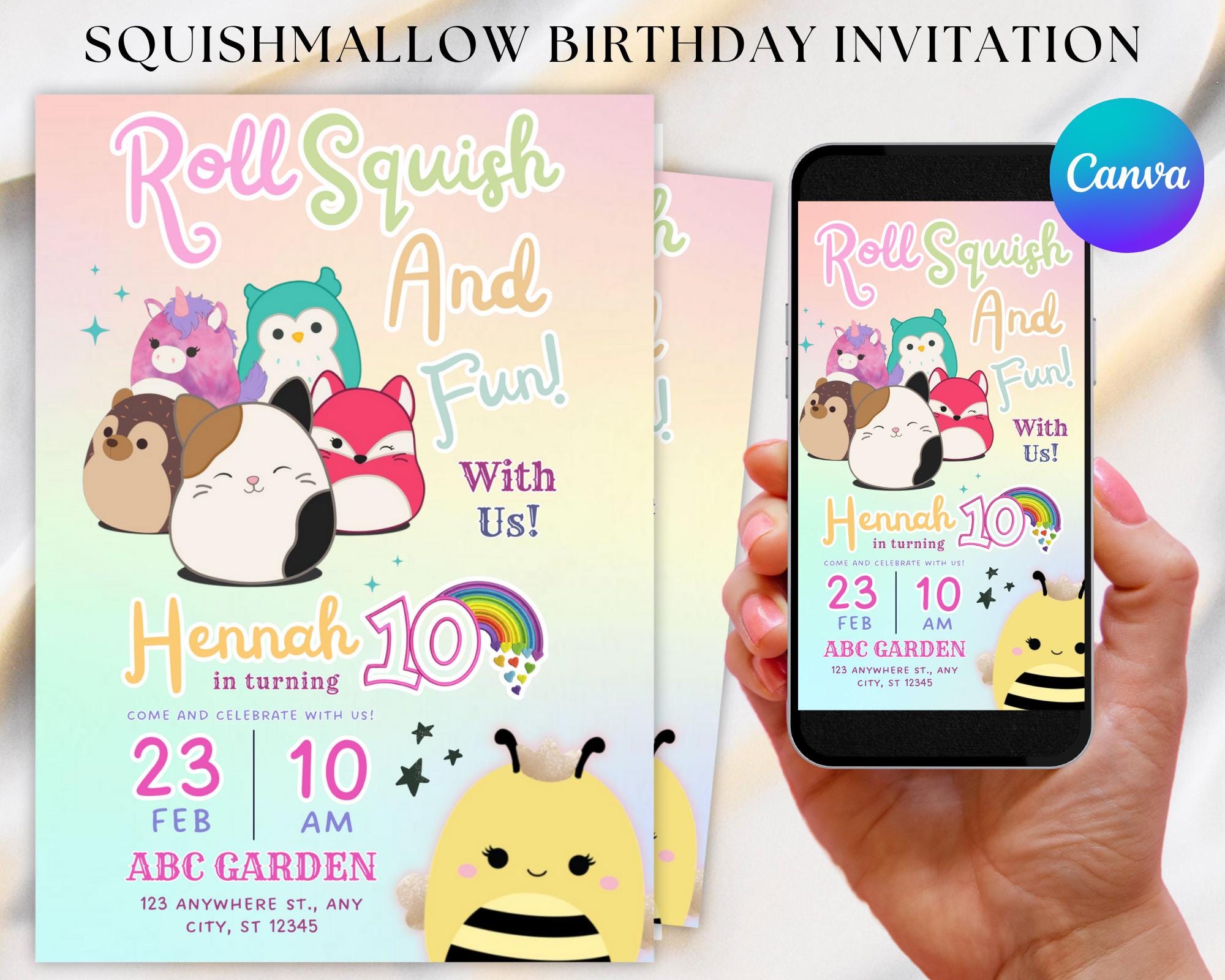 Squishmallow Birthday Invitation, Squishmallow Invitation, Squish ...