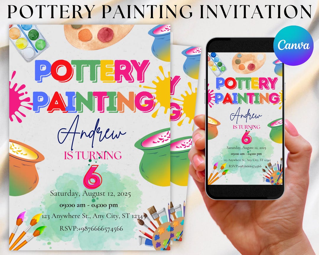 Pottery Painting Birthday Invitation, Editable Birthday Party ...