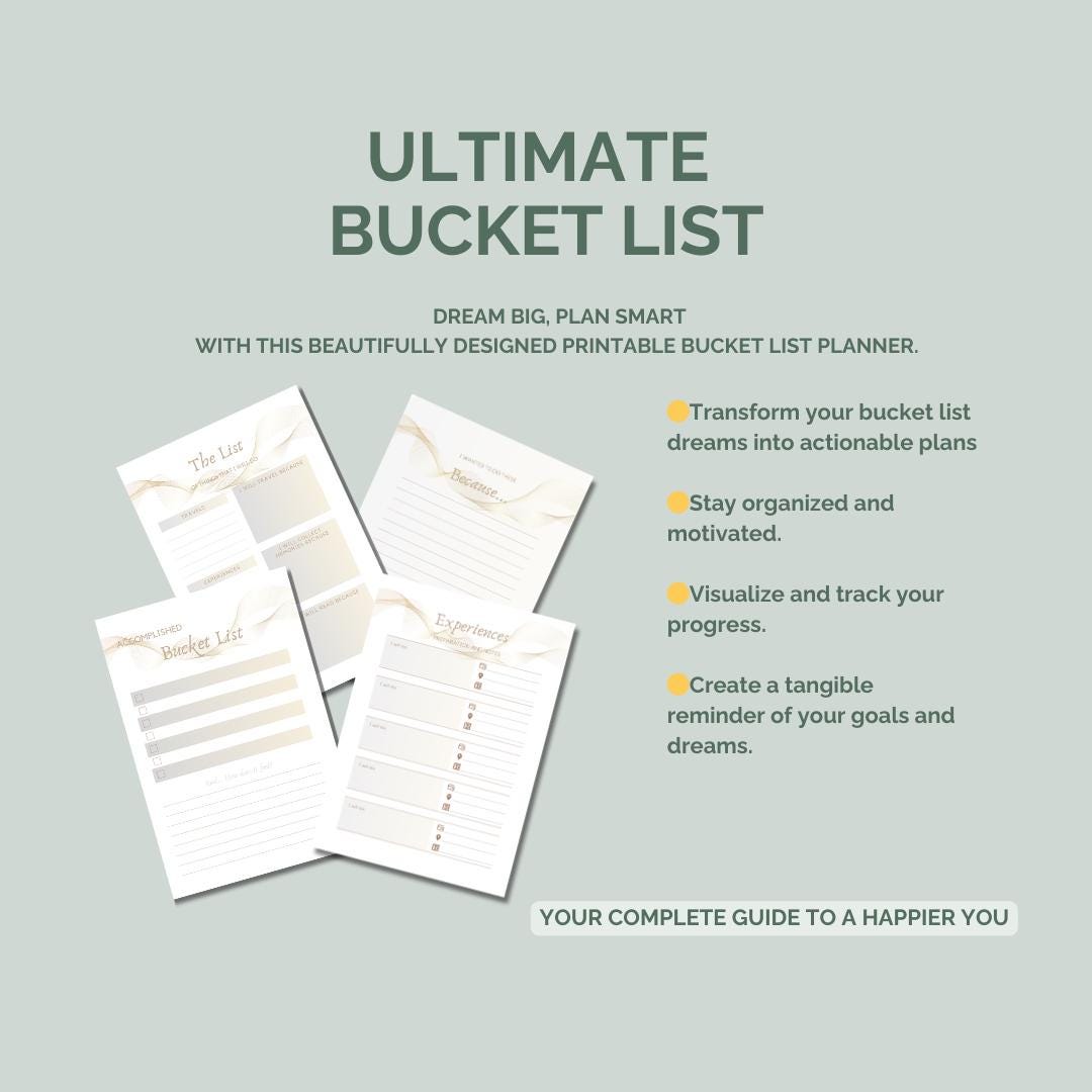 Printable Bucket List Planner - Travel, Experiences and Books Template ...