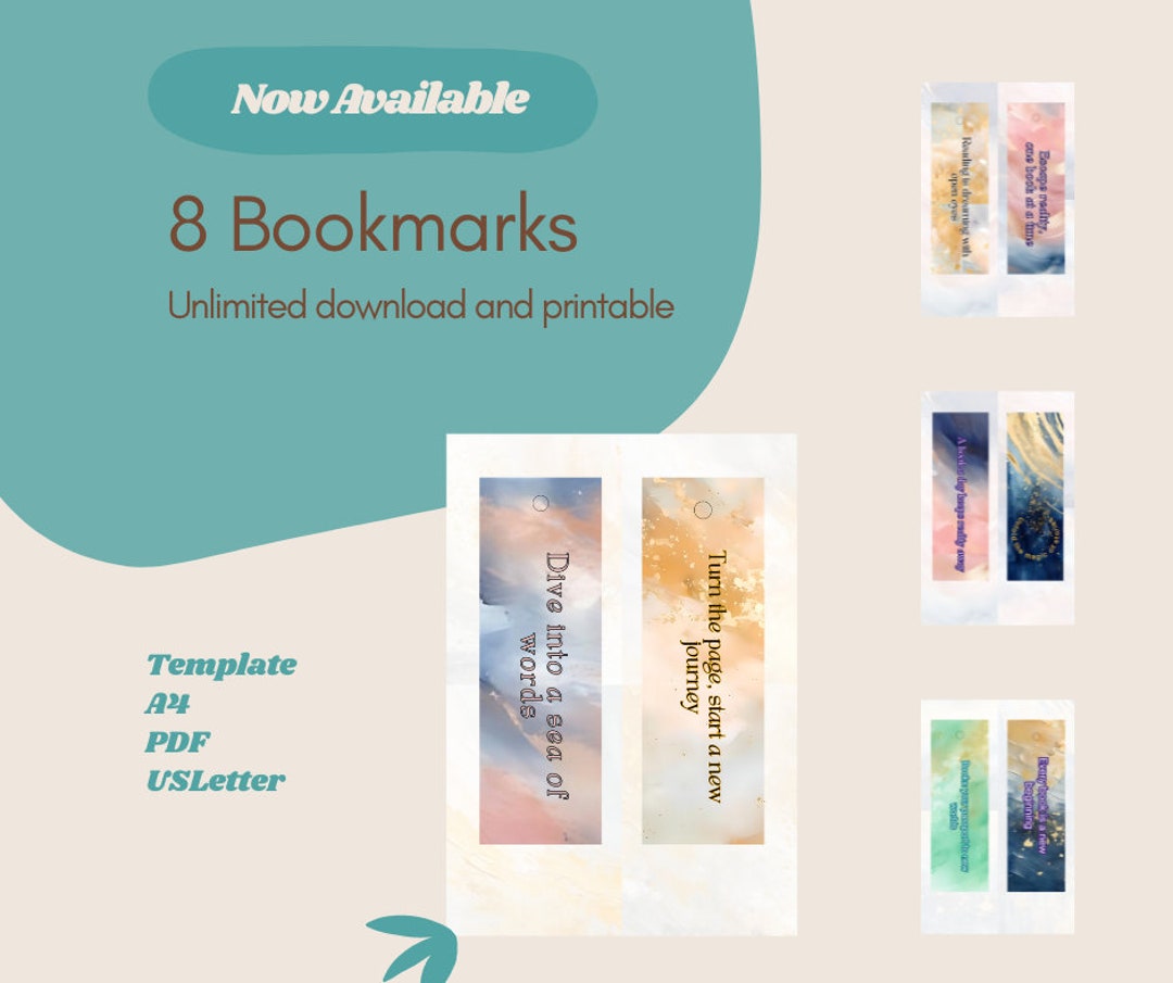 8 Bookmarks Digital Printable Instant Download Unlimited Printabled for ...