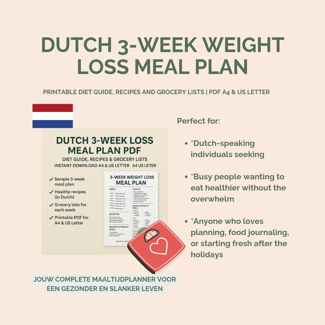 Dutch 3-week Weight Loss Meal Plan: Recipes & Grocery Lists (PDF) - Etsy