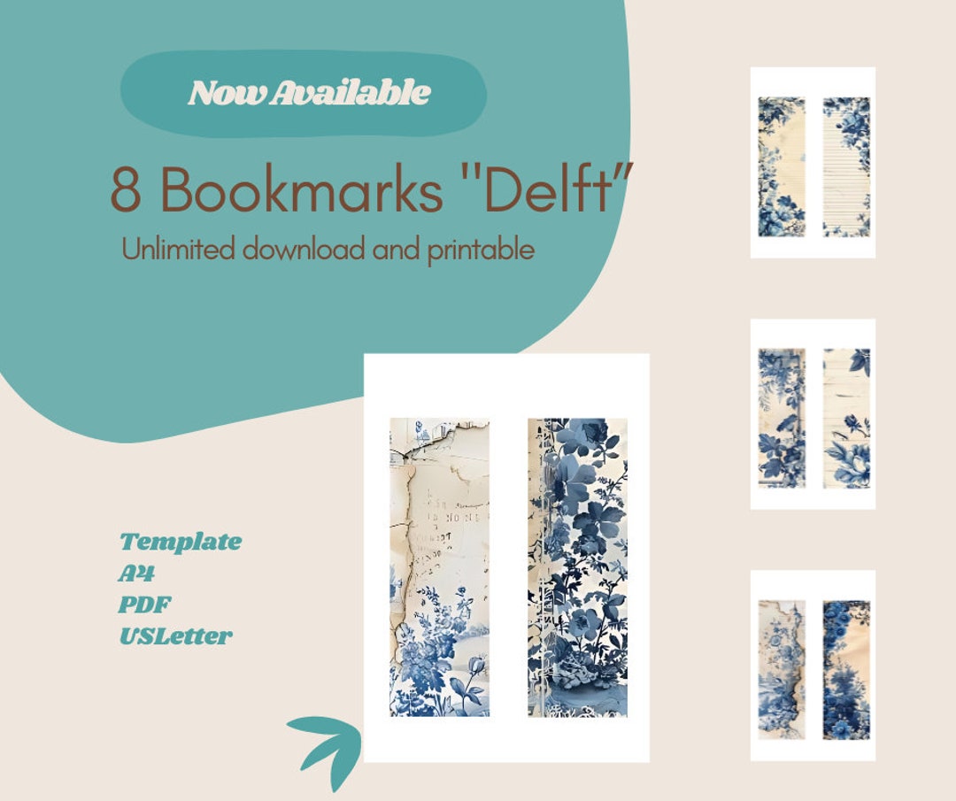 Delft Blue Reader Bookmarks Digital Printable Bookmarks Instant ...