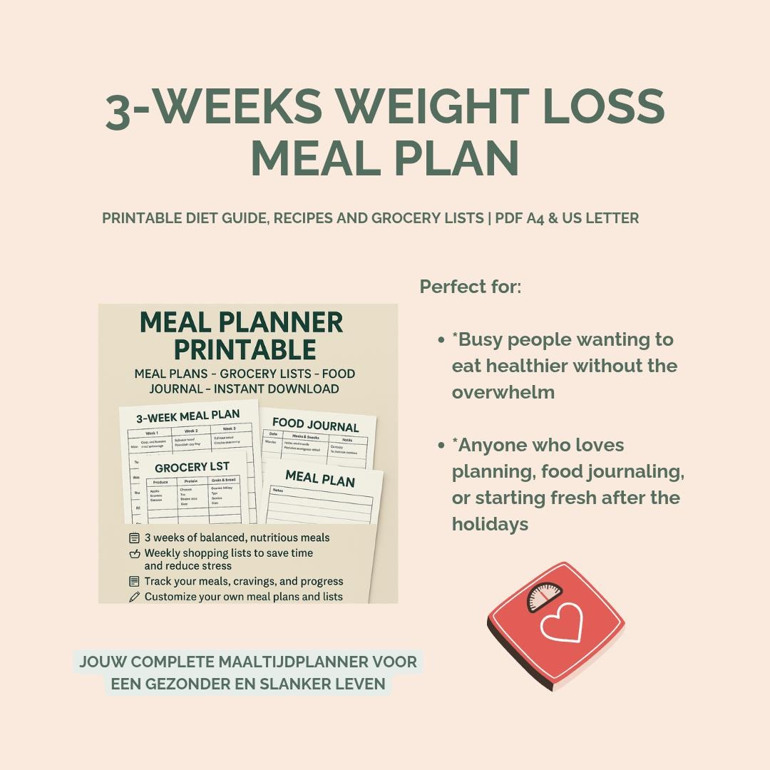 3-week Afslankplan – Recepten, Boodschappenlijsten & Notitiepagina’s | Directe Pdf-download - Etsy