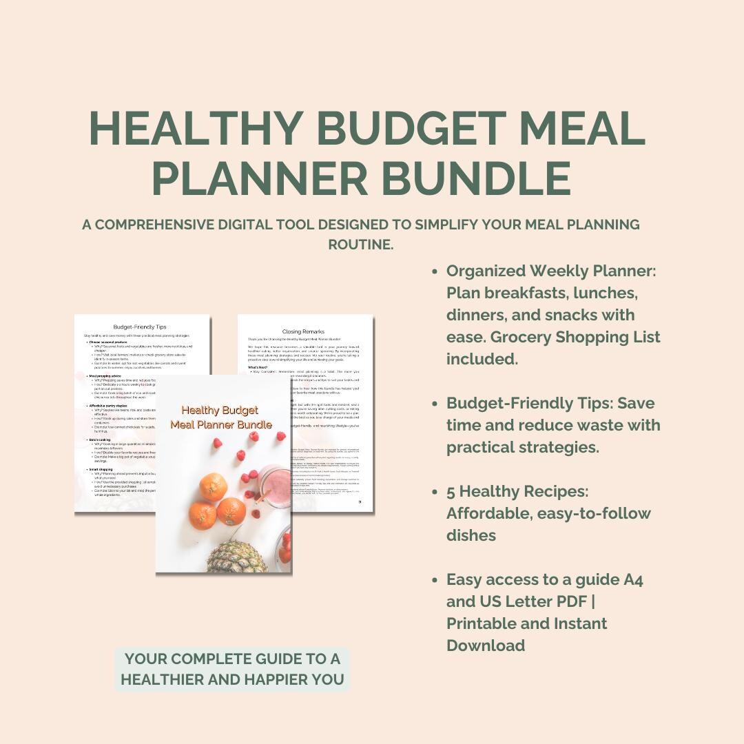 Healthy Budget Meal Planner Bundle - Weekly Planner, Grocery List ...