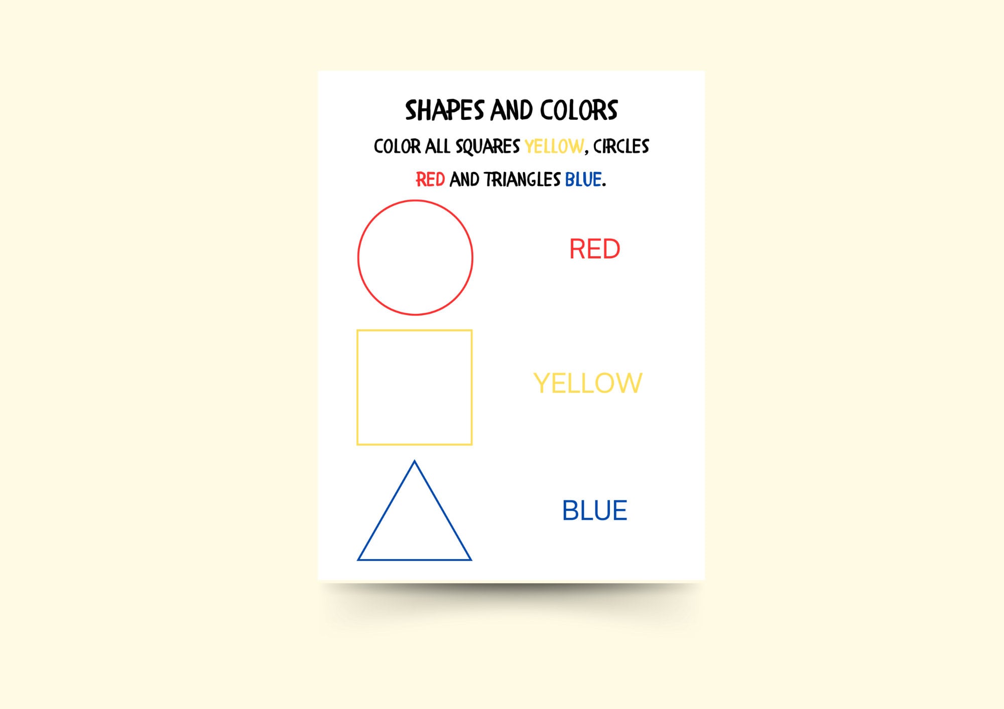 Preschool Shapes & Colors Worksheets: Learning Games (A4/US Letter PDF ...