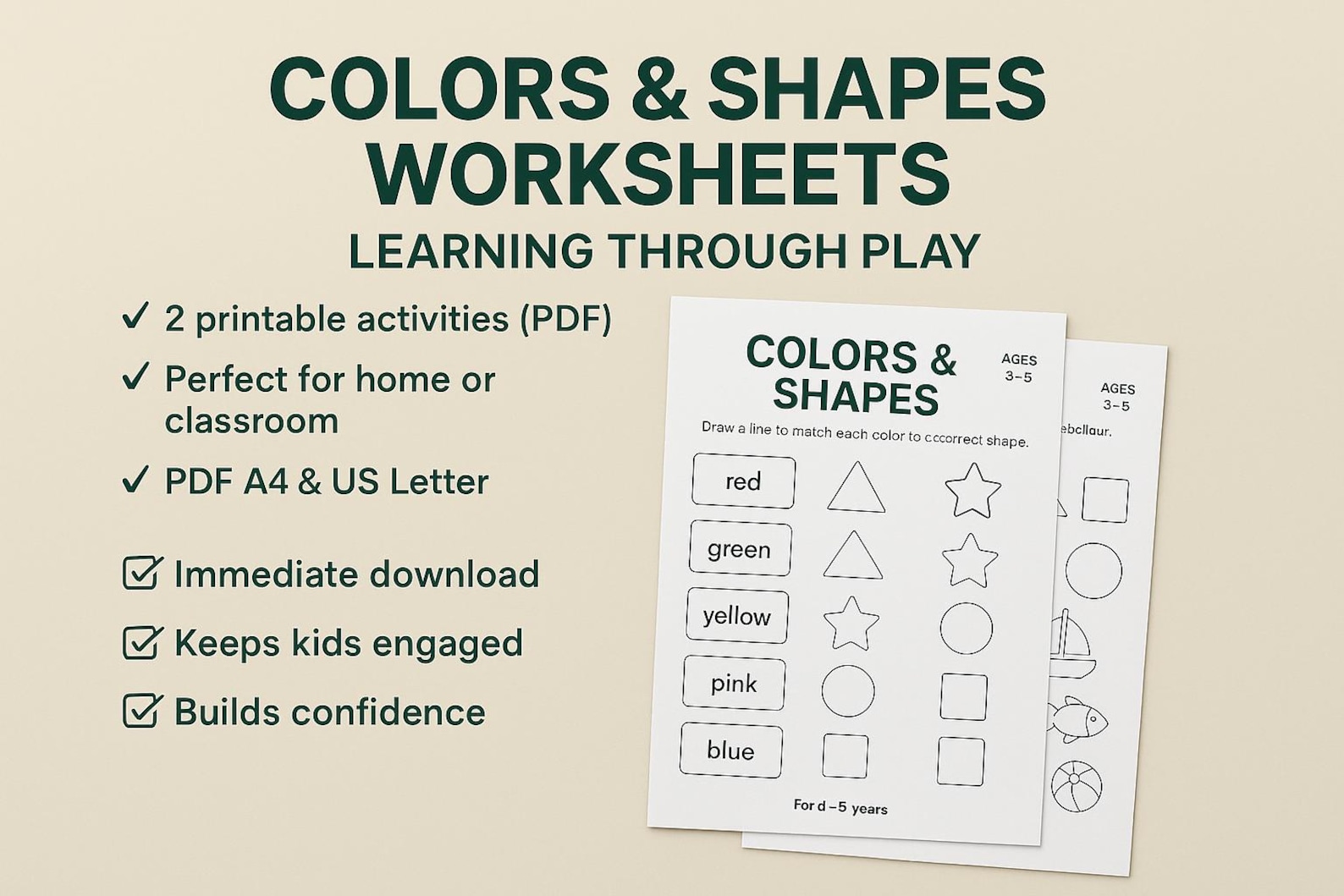 Preschool Shapes & Colors Worksheets: Learning Games (A4/US Letter PDF ...