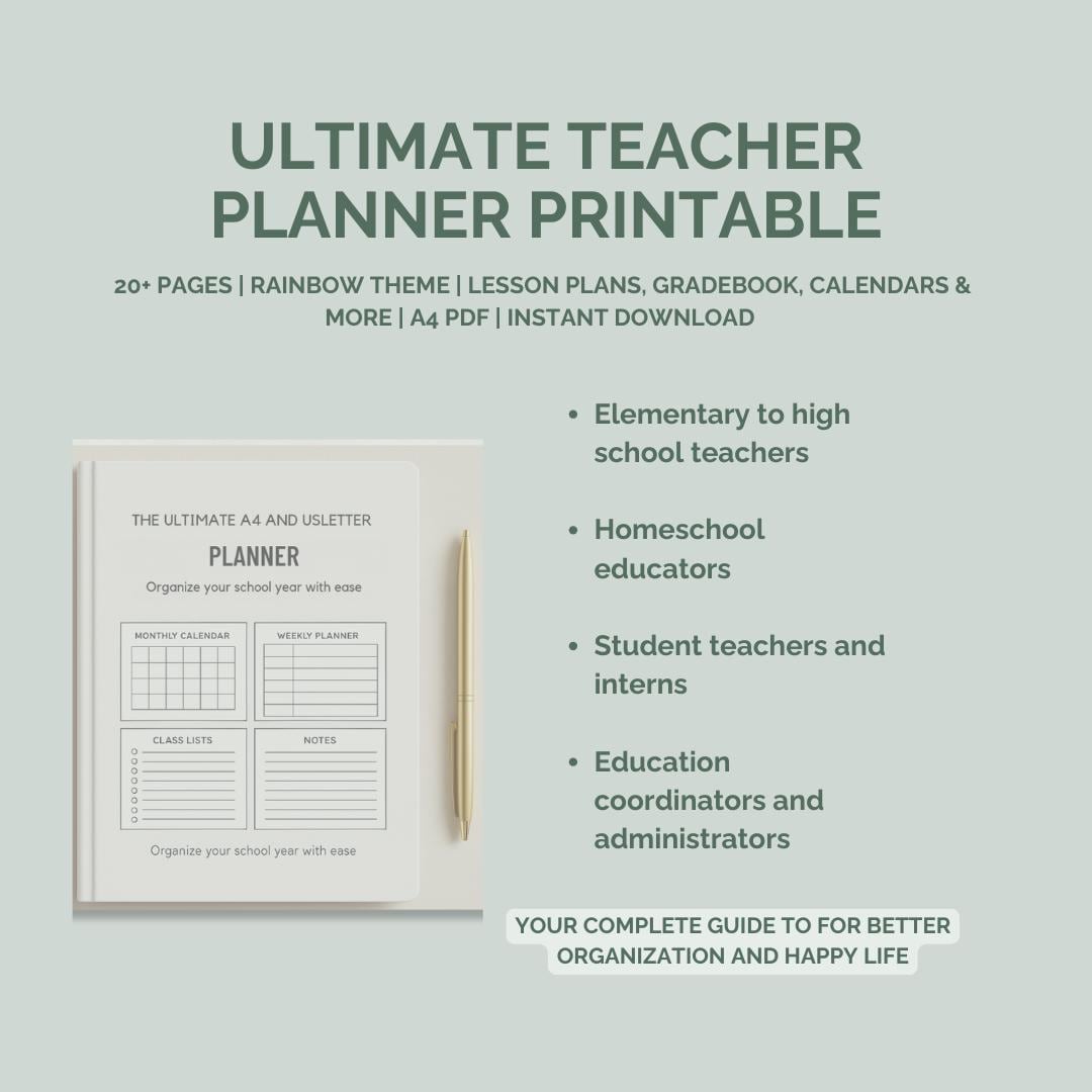 Teacher Planner Printable: Rainbow Theme, Lesson Plans (A4/US Letter ...