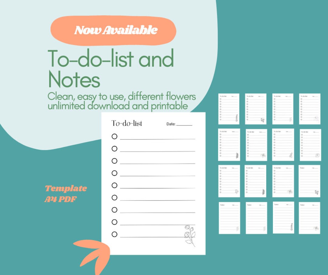 To-do Lists and Note Pages, 10 Different Illustrations, 20 Page. This ...