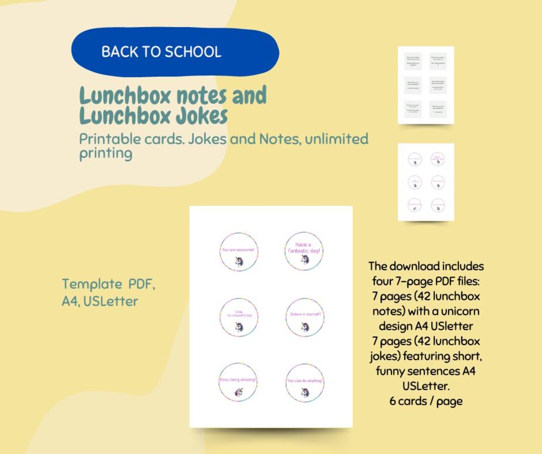 Lunchbox Notes and Lunchbox Jokes for Kids Back to School Printable ...