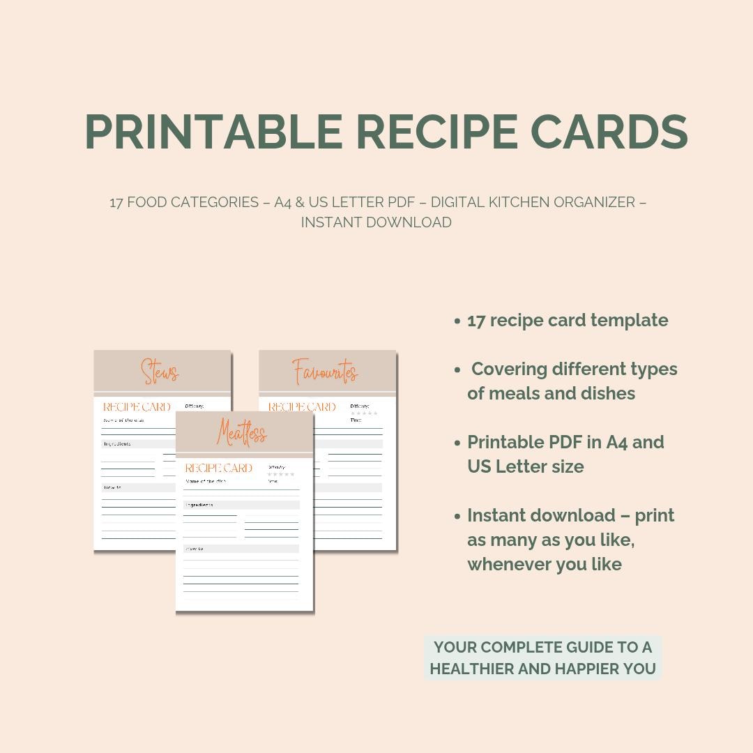 Minimalist Recipe Card Set – 17 Printable Food Templates | Aesthetic ...