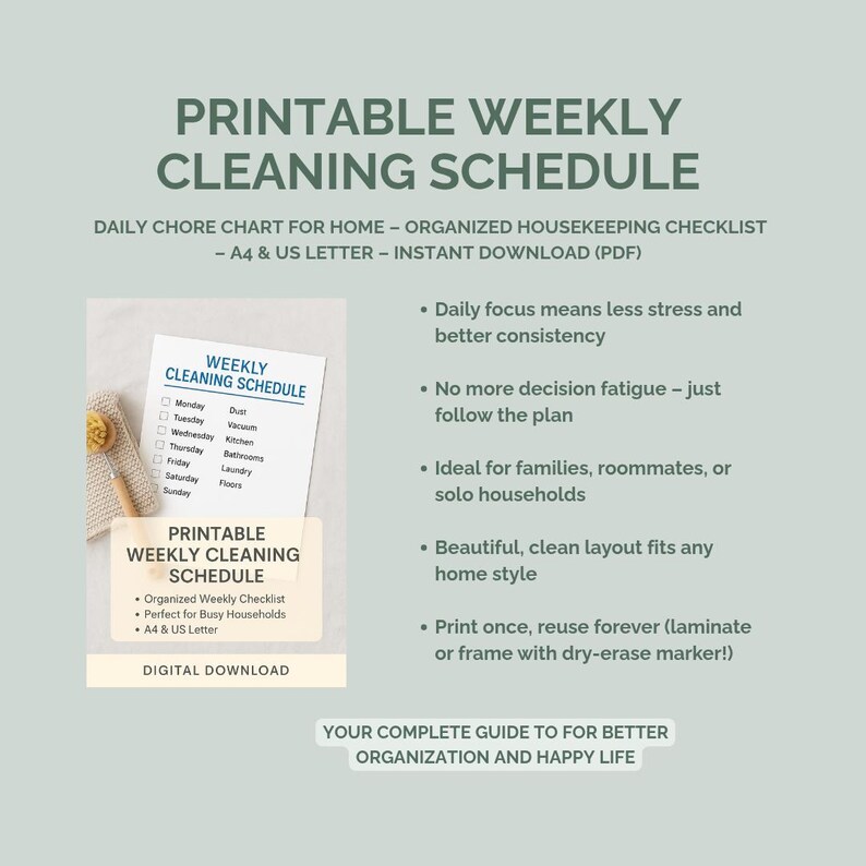 Printable Weekly Cleaning Schedule – Daily Chore Chart for Home ...
