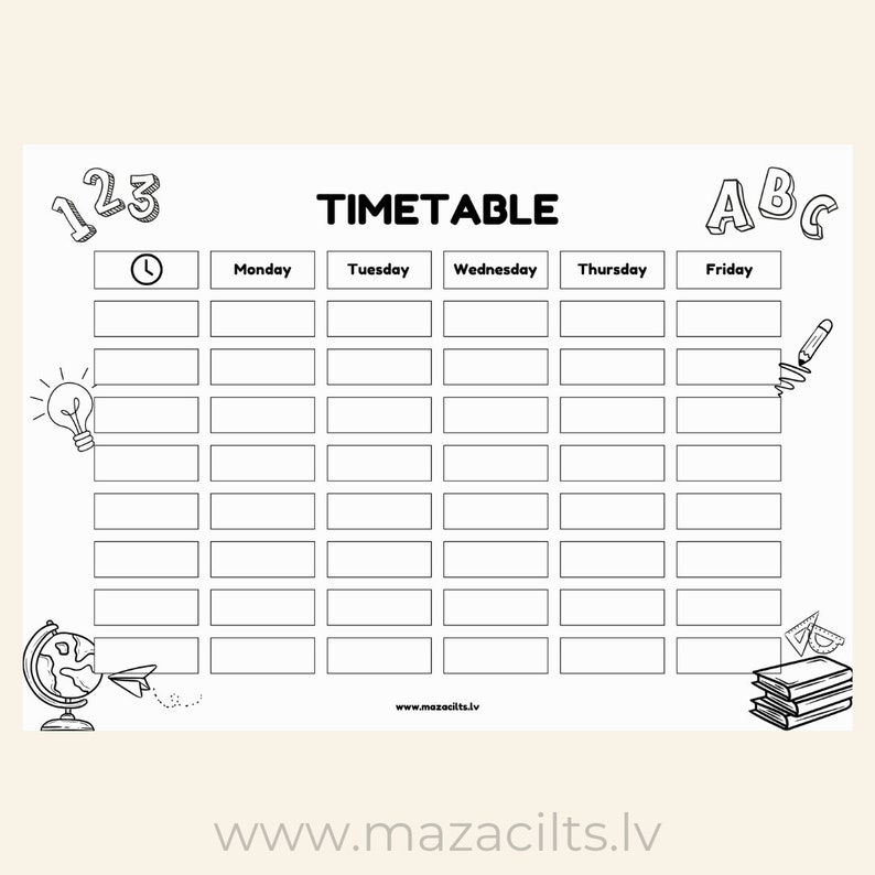 Printable School Timetable, Digital Timetable, A4, 3 Designs, Instant ...