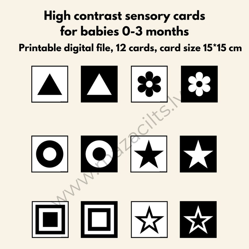 12 Printable Black and White Sensory Flashcards, Newborn Cards, Picture ...