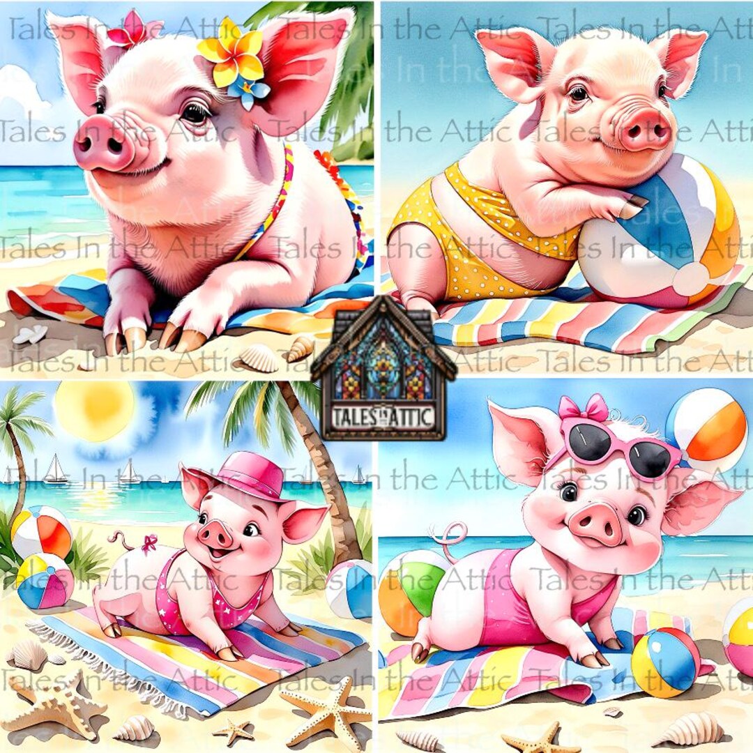 Beach Pigs PNG Image Files for 4” Coasters, 300 Dpi, for Transfers ...