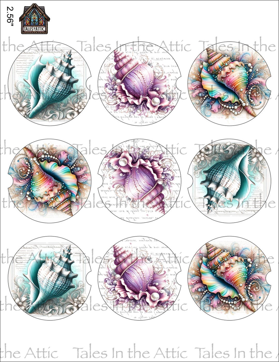 Conch Shells PNG Image Files for 2.56” Notched Car Coasters, 300 Dpi ...