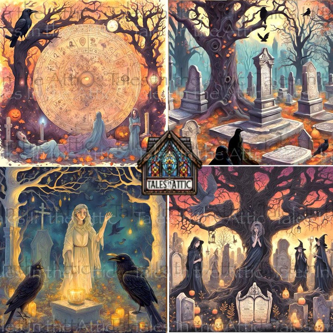 Witches Graveyard Ghosts PNG Image Files for 4” Coasters, 300 Dpi, for ...