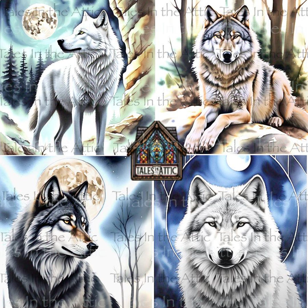Wolf PNG Image Files for 4” Coasters, 300 Dpi, for Transfers, Decoupage ...