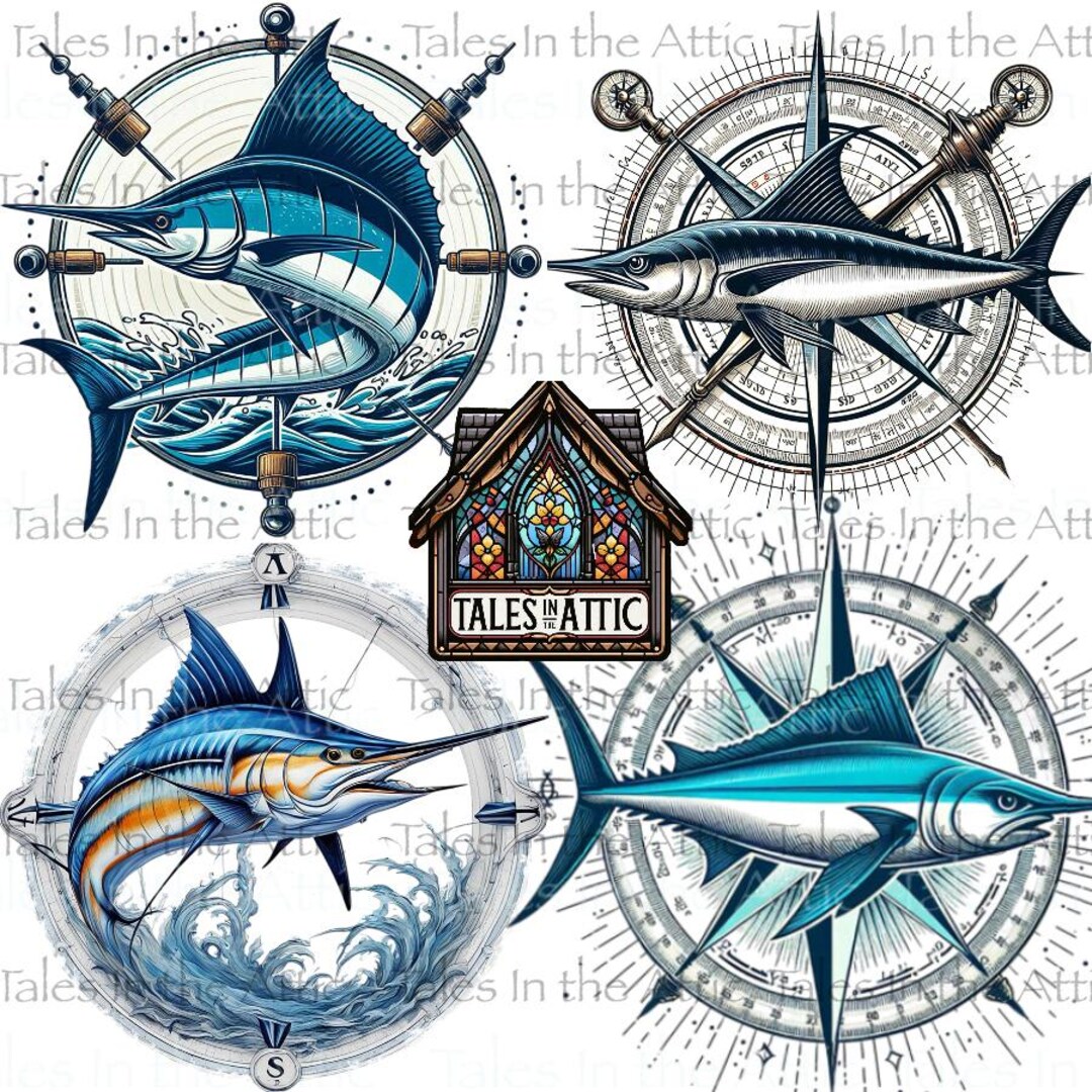Blue Marlin PNG Image Files for 4” Coasters, 300 Dpi, for Transfers ...