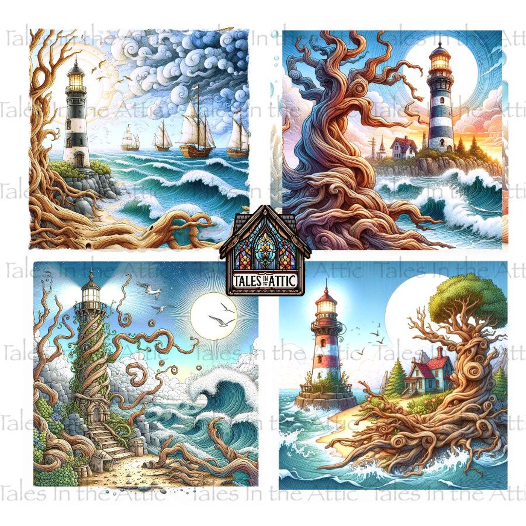 Lighthouse #1 Digital Downloadable PNG Image Files for 4” Coasters, 300 ...
