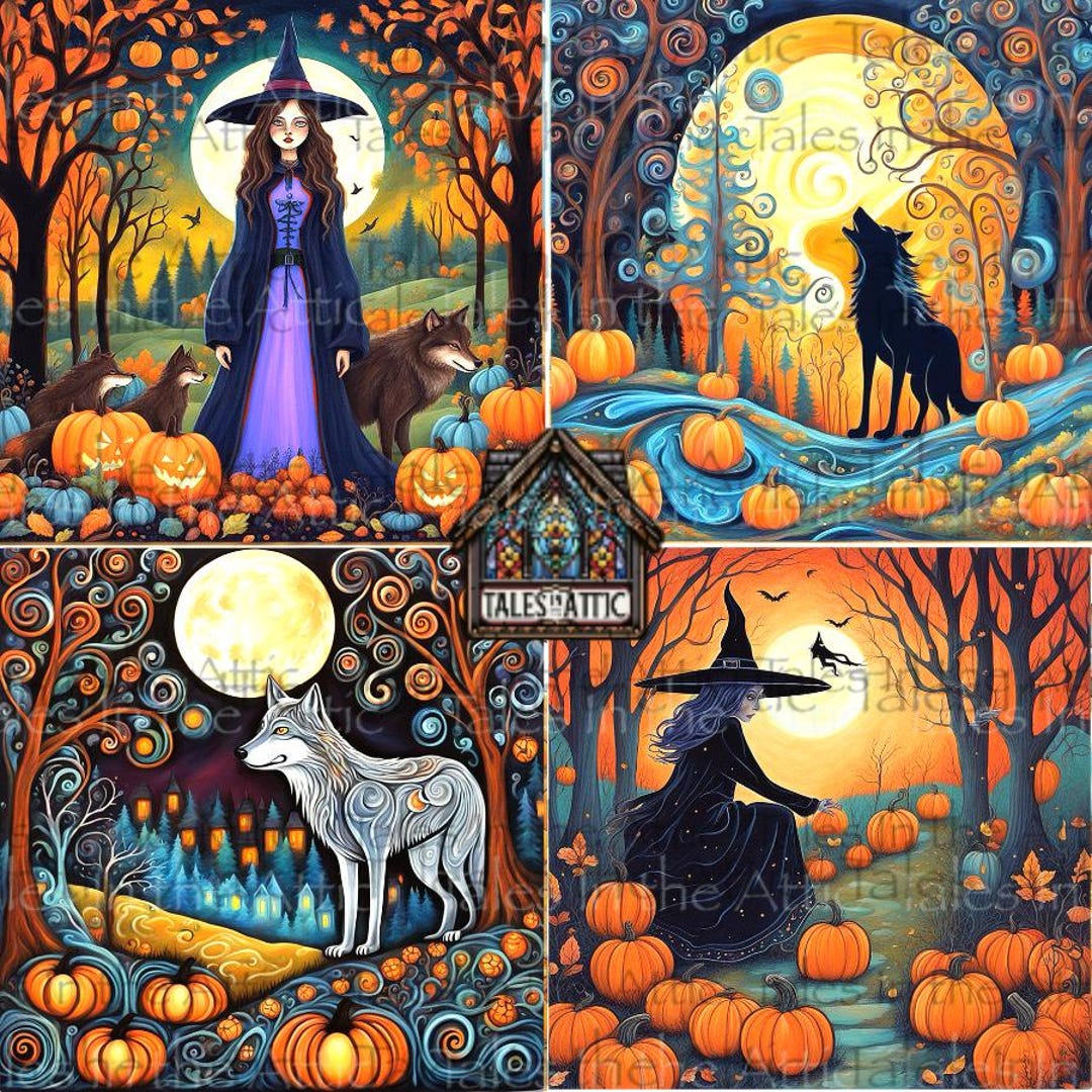 Witches Wolves PNG Image Files for 4” Coasters, 300 Dpi, for Transfers ...