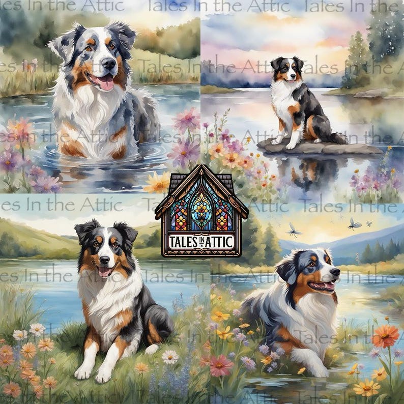 Australian Shepherd Aussie PNG Image Files for 4” Coasters, 300 Dpi ...