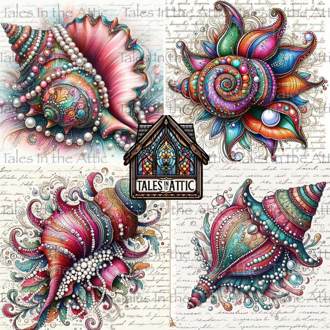 Festive Conch Seashells PNG Image Files for 4” Coasters, 300 Dpi, for ...