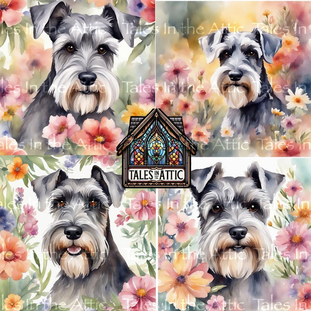 Spring Summer Schnauzers PNG Image Files for 4” Coasters, 300 Dpi, for ...